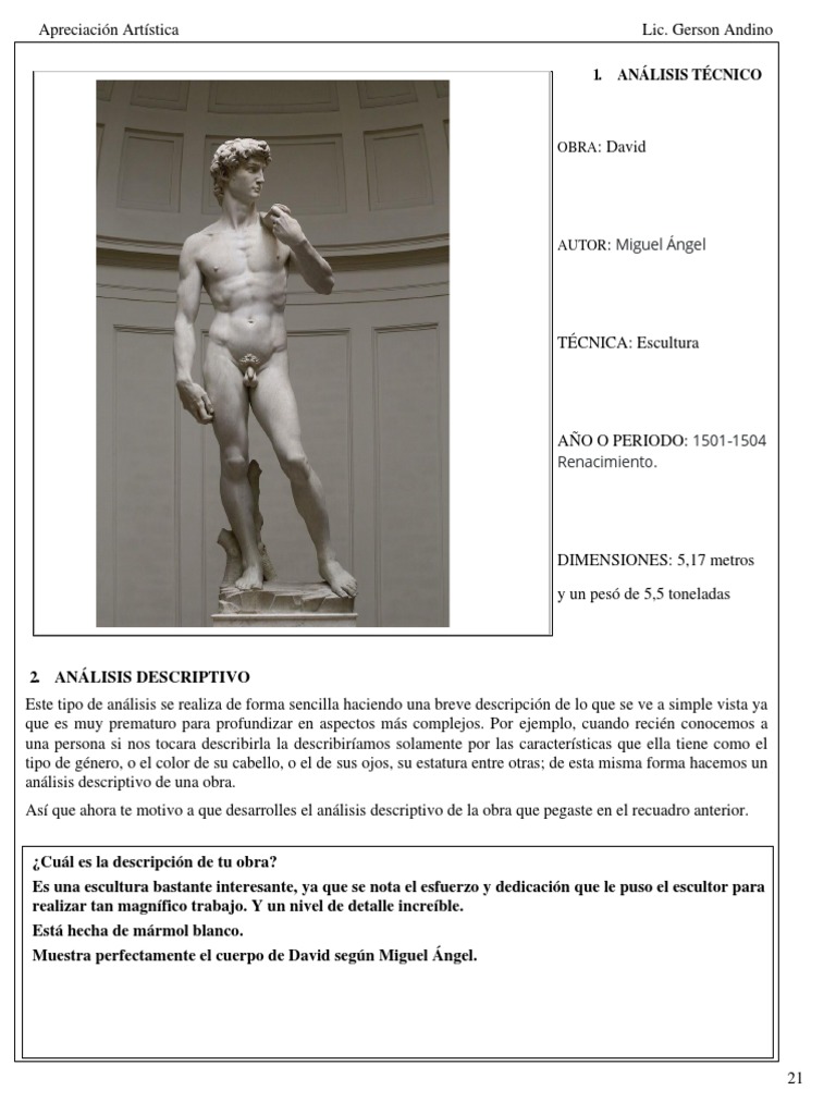 Análisis de la Escultura "David" de Miguel Ángel | PDF | Escultura | Miguel Ángel