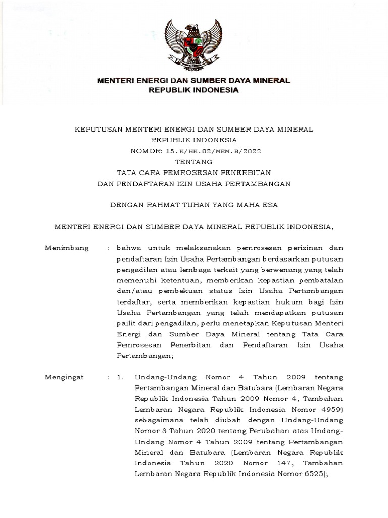 Kepmen ESDM No. 15.K HK.02 MEM.B 2022 1 PDF | PDF