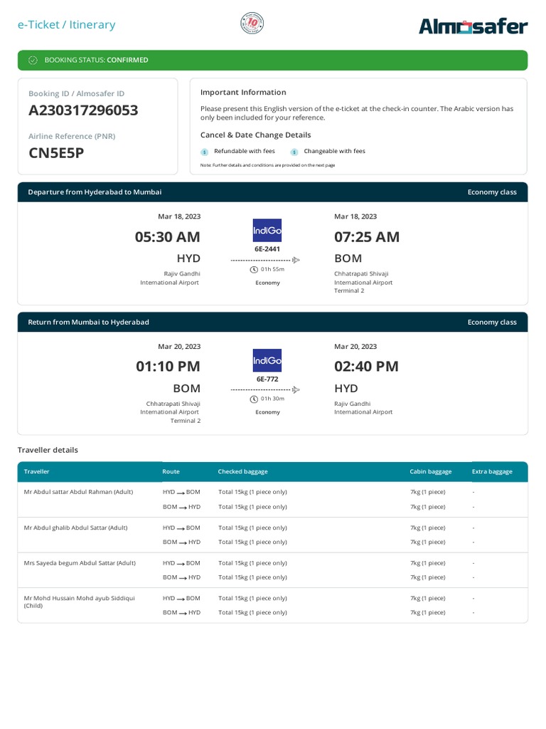 Flight Eticket A230317296053 PDF | PDF | Airport | Fare