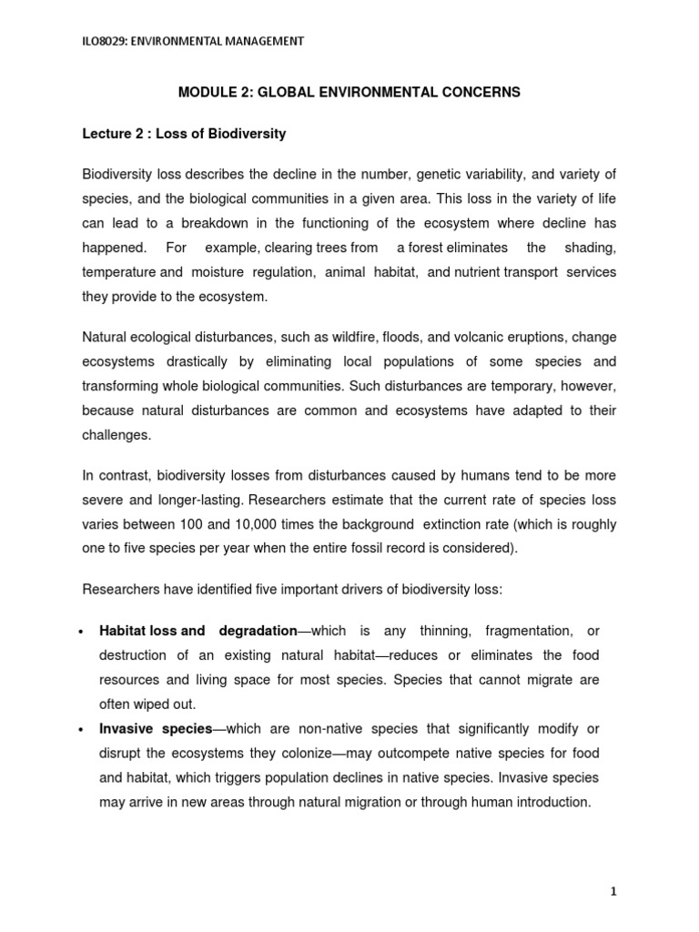 Global Biodiversity Loss Causes & Effects | PDF | Conservation Biology ...