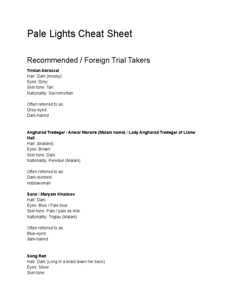 Pale Lights Cheat Sheet - Chapter 25 | PDF | Biological Anthropology ...