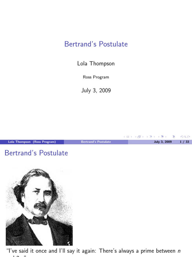 Lola Thompson on Bertrand's Postulate | PDF | Prime Number | Discrete ...
