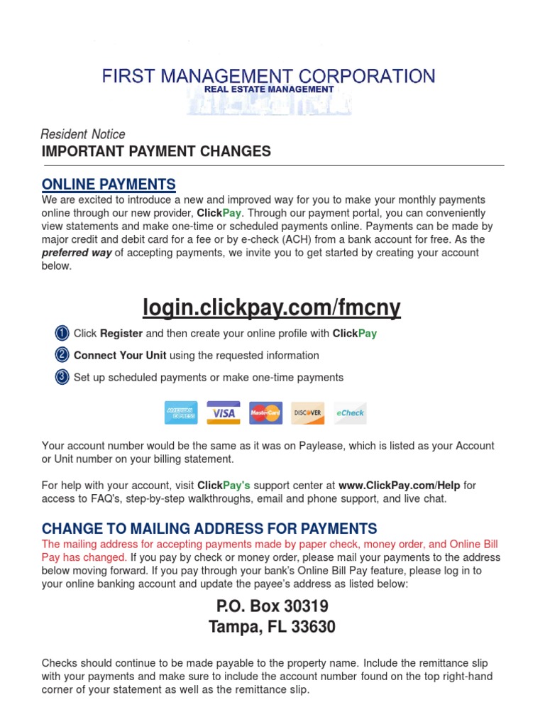 Resident Notice - Important Payment Changes to Online & Mailing Address ...