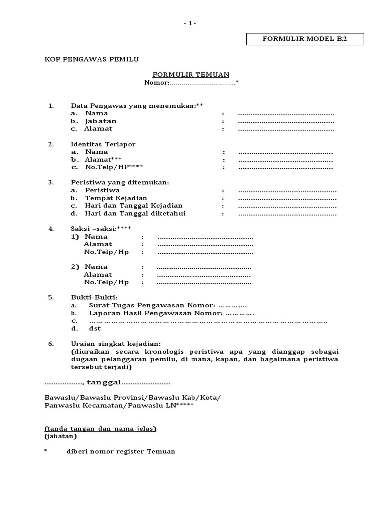 Formulir Model B.2 Perbawaslu No 7 TH 2022 | PDF