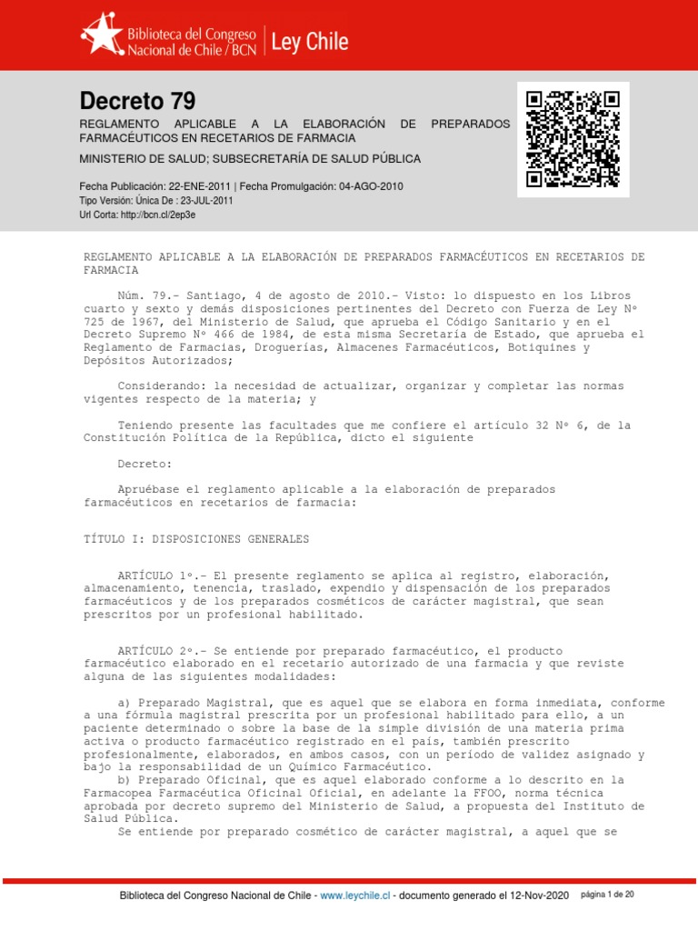 Decreto Supremo 79 PDF | PDF | Farmacia | Farmacéutico