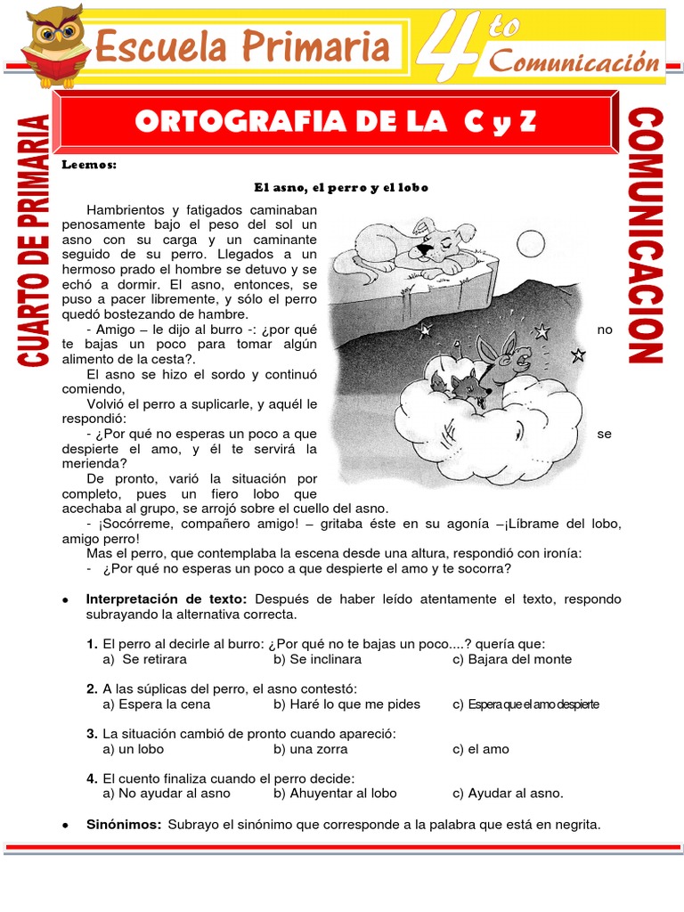 Ortografia de La C y Z para Cuarto de Primaria | PDF
