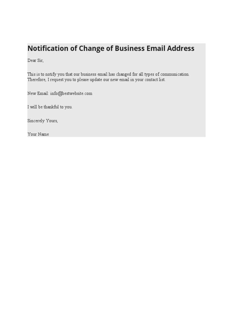 Notification of Change of Business Email Addres1 | PDF | Career & Growth