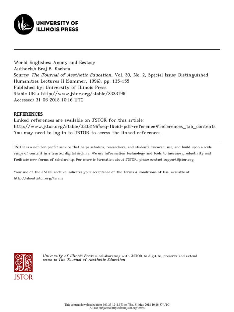 Kachru (1996) Agony and Ecstasy | PDF | English Language | Linguistics
