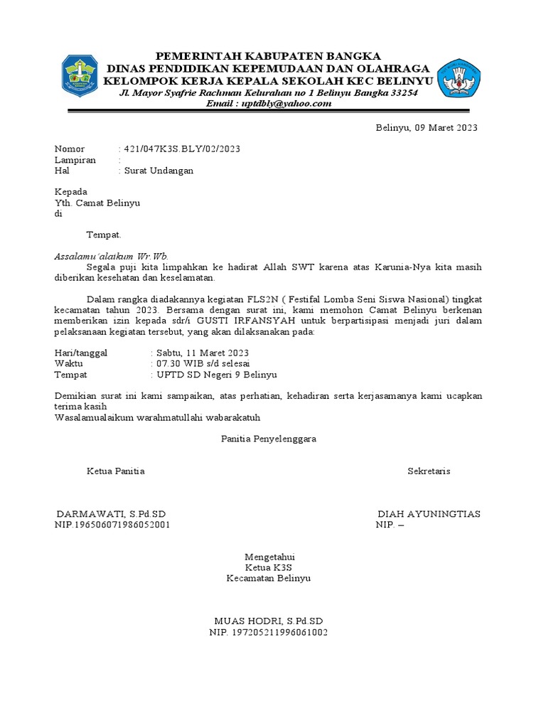 Surat Undangan fls2n | PDF