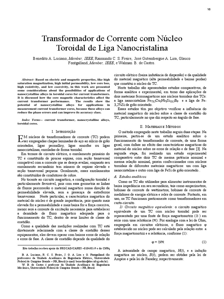TC Com Núcleo Toroidal | PDF | Magnetismo | Transformador