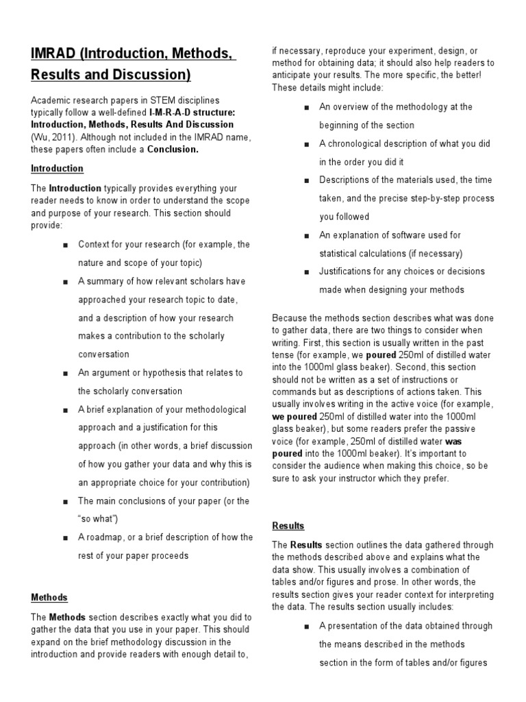 IMRAD Introduction Methods Results and Discussion 1 | PDF | Methodology ...