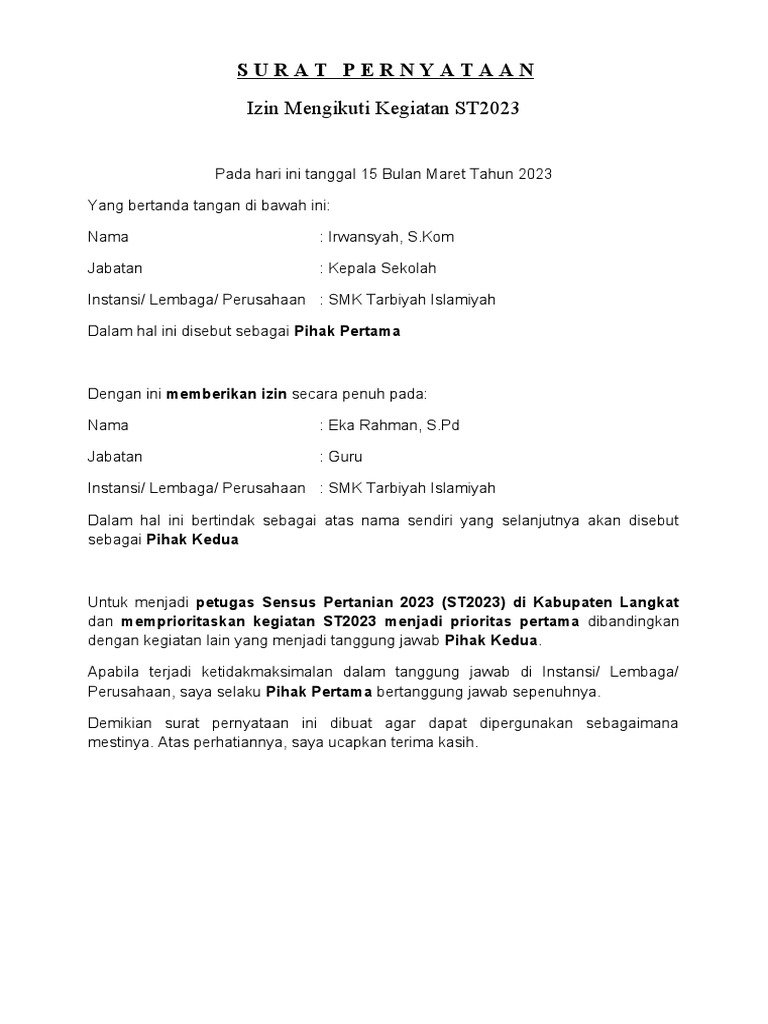 Surat Izin (Untuk Mahasiswa Dan Karyawan) | PDF