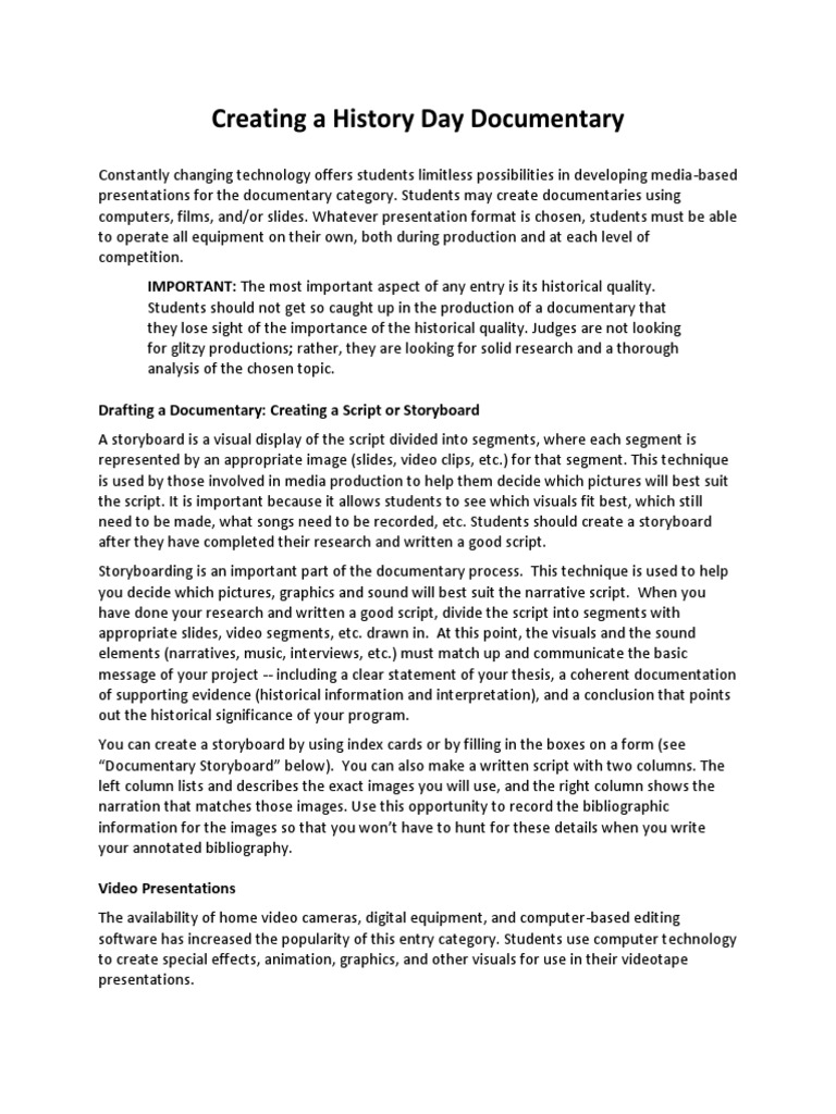 Introduction To The History Day Documentary Example PDF | PDF | Video ...