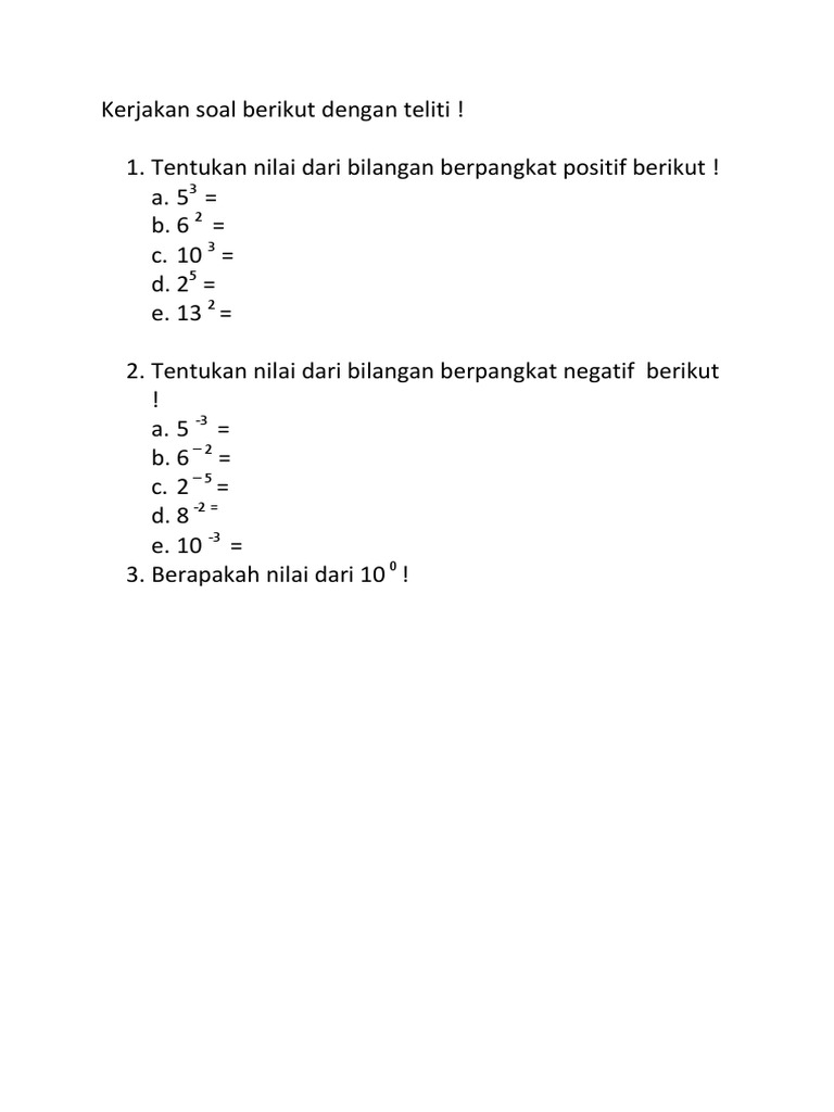 Bilangan Pangkat Positif Dan Negatif PDF | PDF