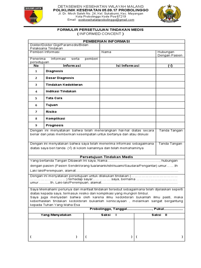 Formulir Persetujuan Tindakan Medis | PDF Formulir Persetujuan Tindakan Medis | PDF