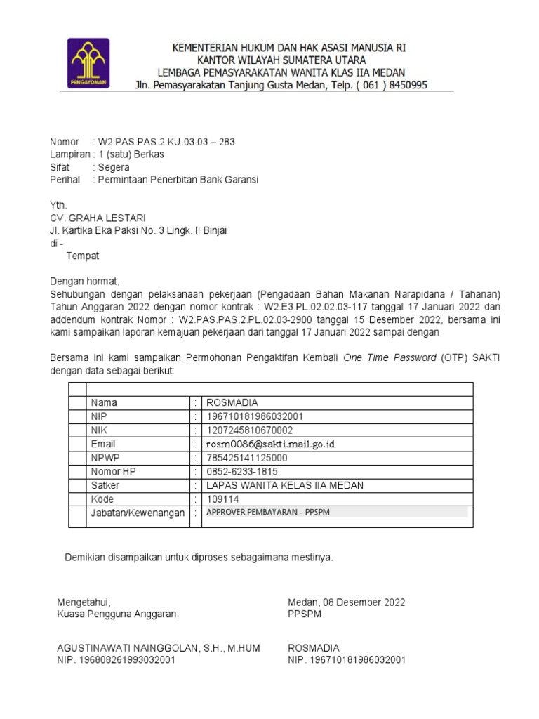 Form Pengaktifan Kembali OTP SAKTI | PDF
