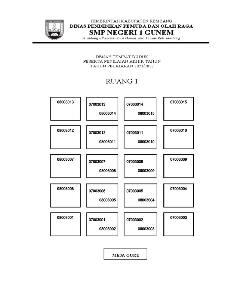 Denah Tempat Duduk PAT 22 | PDF