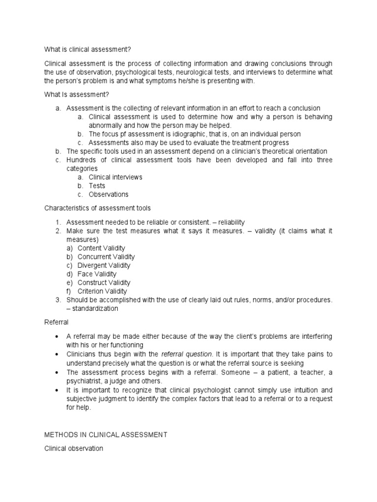 What Is Clinical Assessment | PDF | Psychological Evaluation | Clinical ...