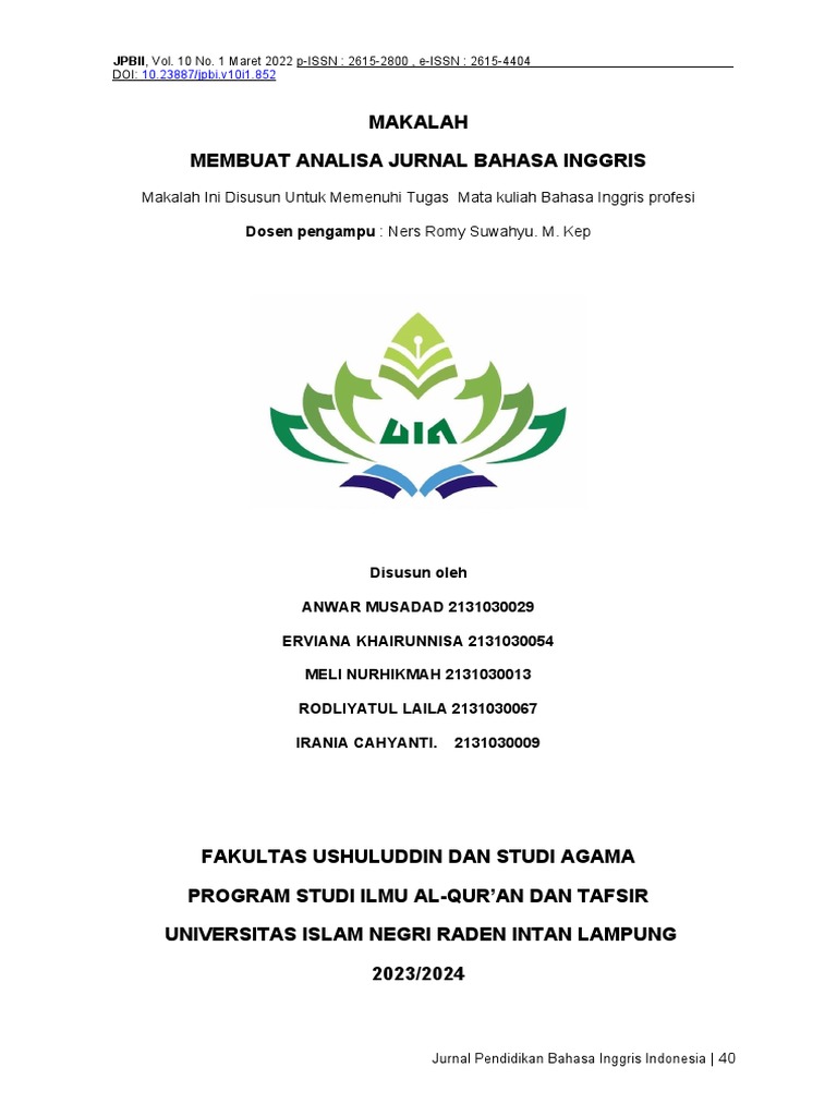 Jurnal Bahasa Inggris | PDF Jurnal Bahasa Inggris | PDF