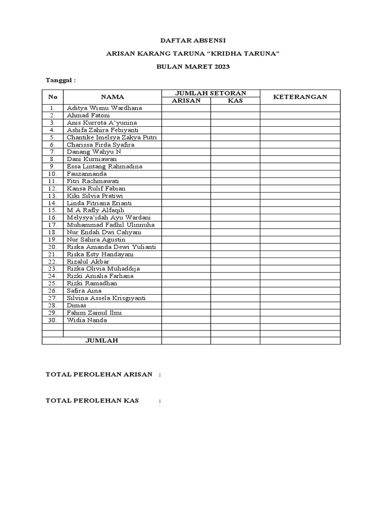 Daftar Absensi Arisan | PDF