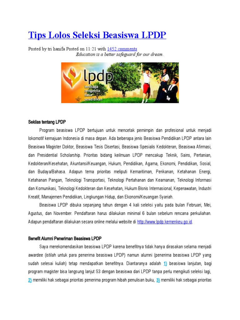 Tips Lolos Seleksi Beasiswa LPDP | PDF