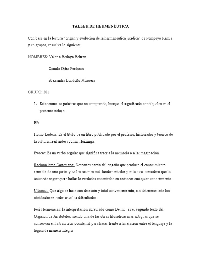 TALLER DE HERMENÉUTICA Final | PDF | Hermenéutica | Metafilosofía