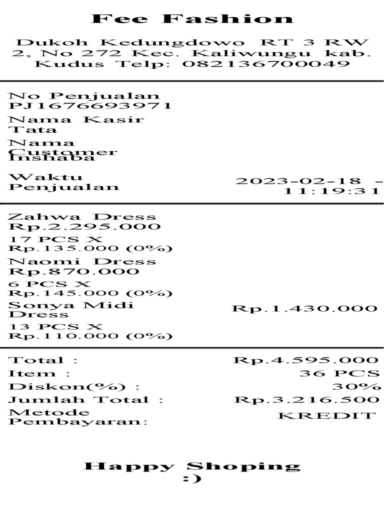 Struk Transaksi Thermal PJ1676693971 | PDF