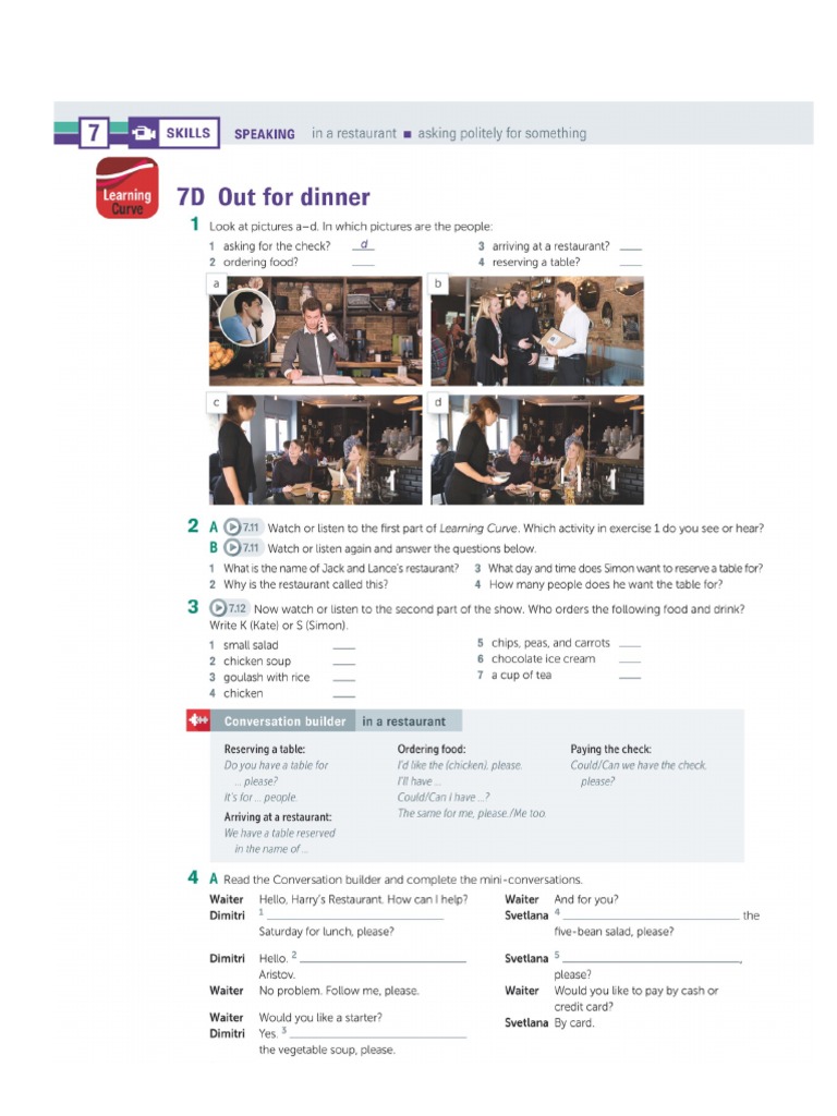 Listening-Speaking Practice-In A Restaurant | PDF