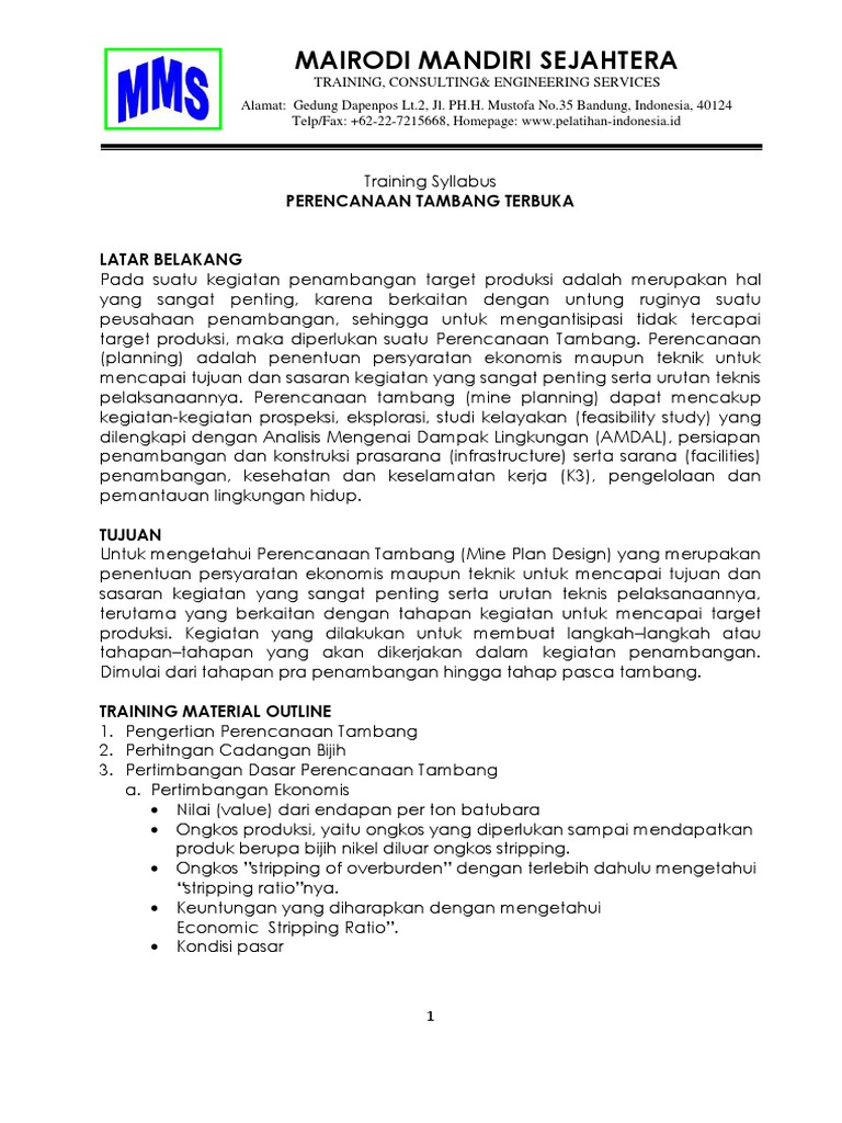 Silabus PERENCANAAN TAMBANG TERBUKA | PDF