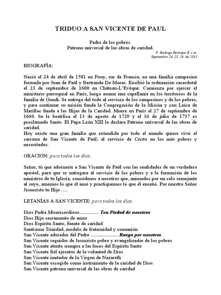 El legado de San Vicente de Paúl: Servicio a los pobres" Este documento ...