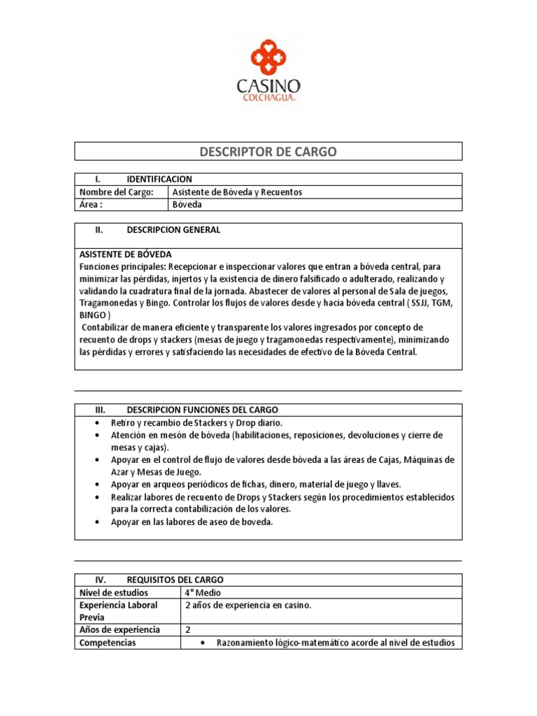 02 Descriptor de Cargo Asistente de Boveda | PDF