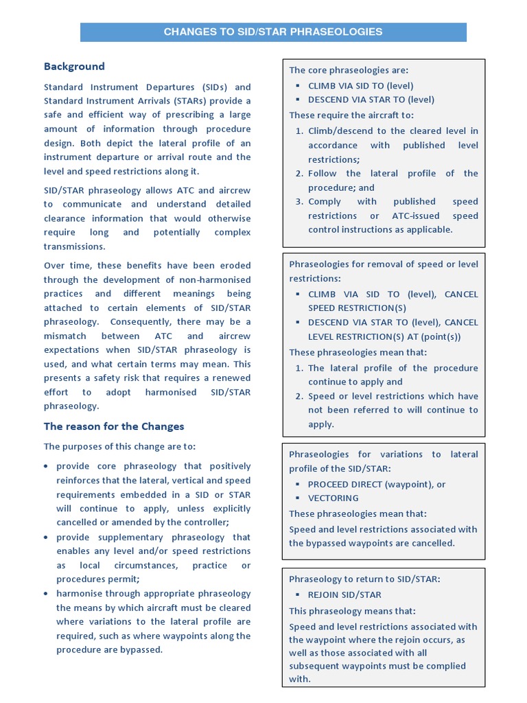 Harmonized SID/STAR Phraseology Changes | PDF | Aviation Safety | Aviation