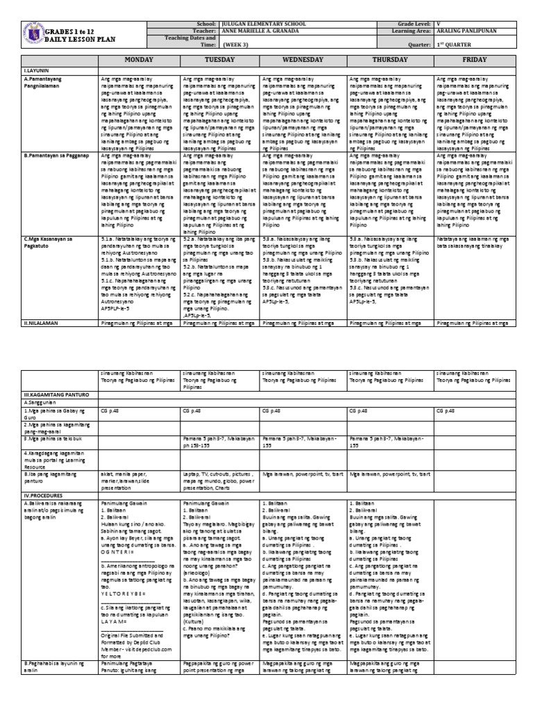 DLP - Araling Panlipunan 5 - Q1 - W3 | PDF