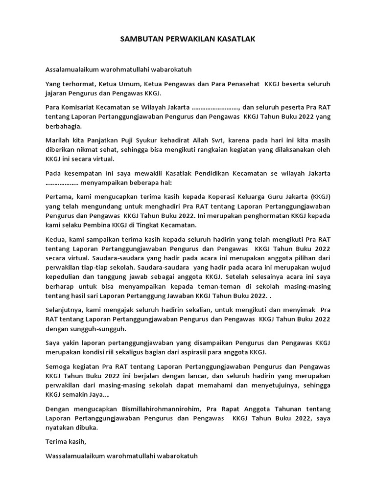 Pra Rat Sambutan Kasatlak Tahun Buku 2022 | PDF