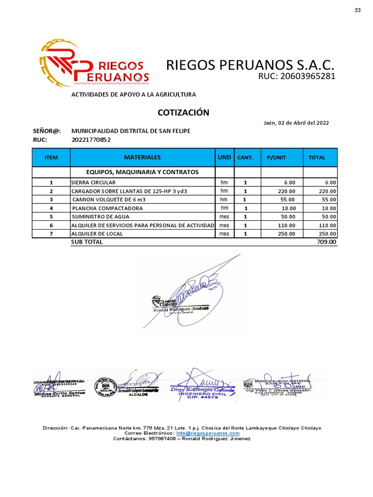 Cotizacion de Maquinaria 2 | PDF