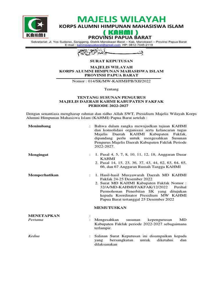 014_SK_MD KAHMI FAKFAK 2022-2027 | PDF