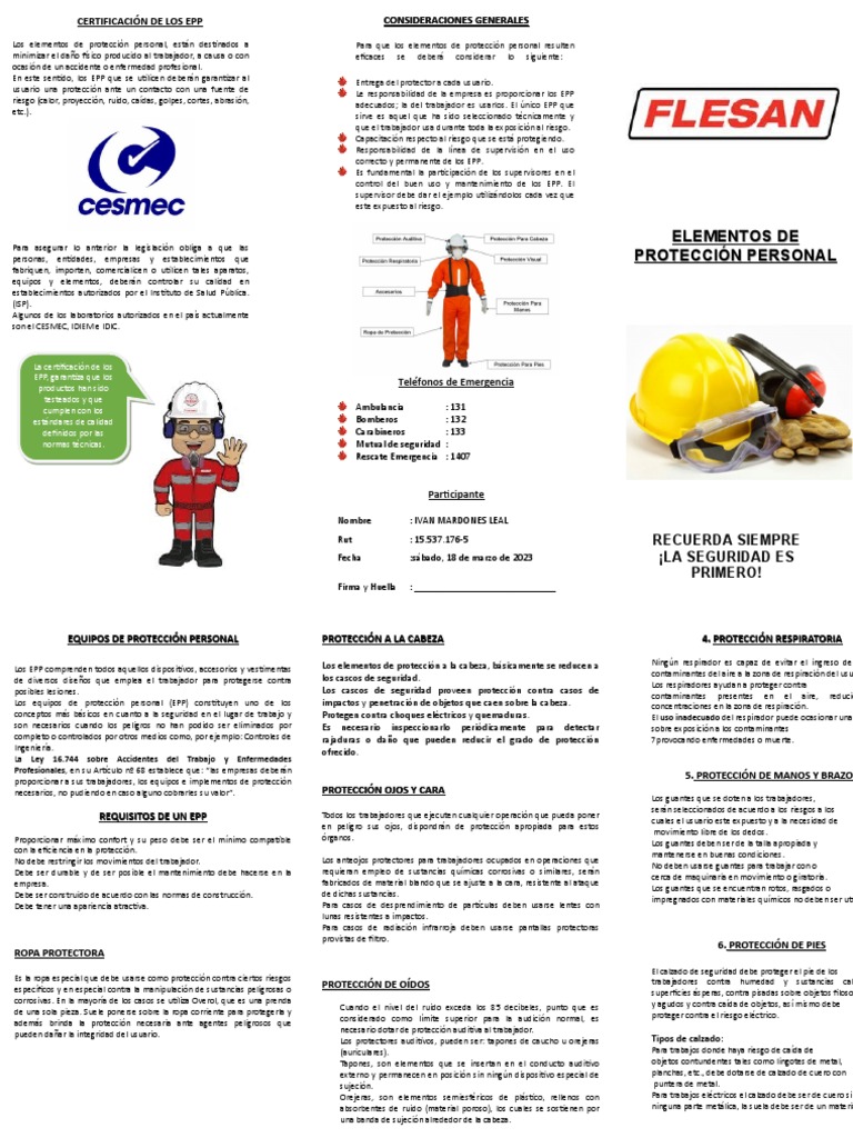 Triptico Elementos de Protección Personal | PDF | Escuchando