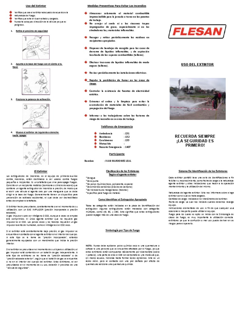 Triptico Uso y Manejo Del Extintor | PDF | Sustancias químicas | Materiales