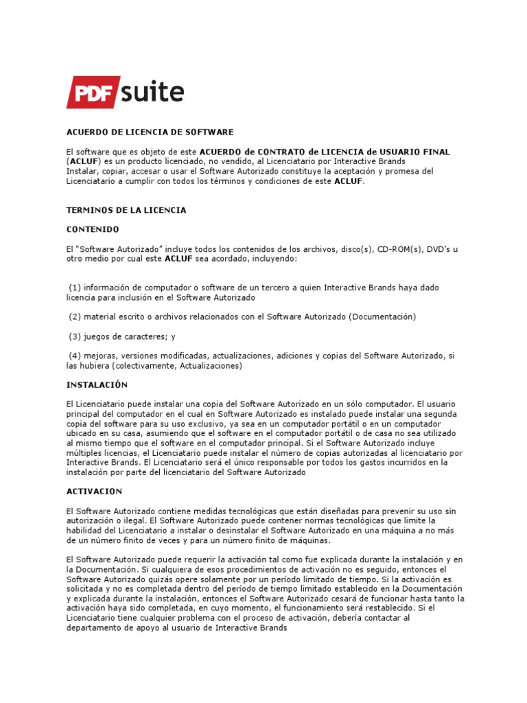 Acuerdo de Licencia de PDF Suite | PDF | Software