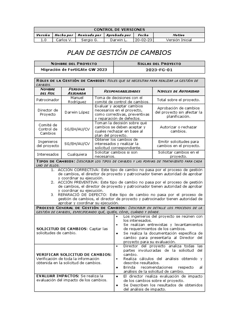 FGPR - 016 - 06 - Plan de Gestión de Cambios | PDF | Software | Informática