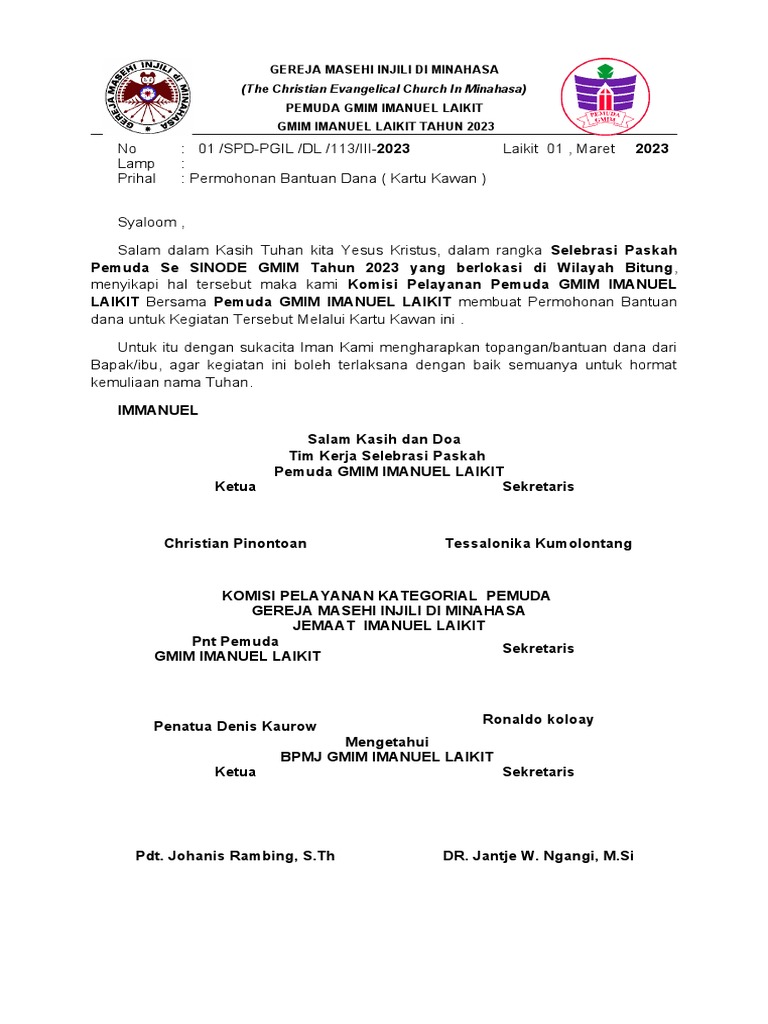 Kartu Kawan Pemuda Pemuda GMIM IMANUEL Laikit 2023 | PDF