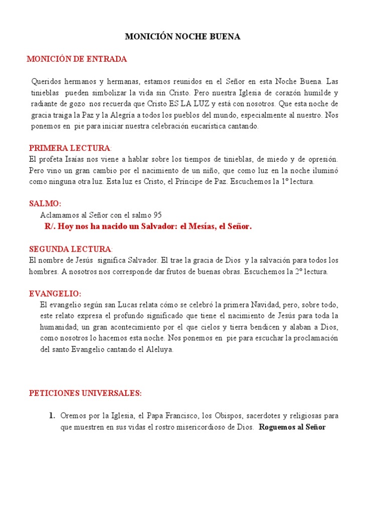 Monición para la Noche Buena | PDF | Misa (liturgia) | eucaristía