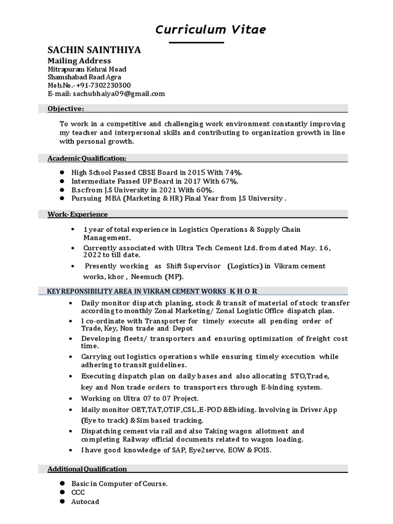 Sachin Curriculum Vitae1 | PDF
