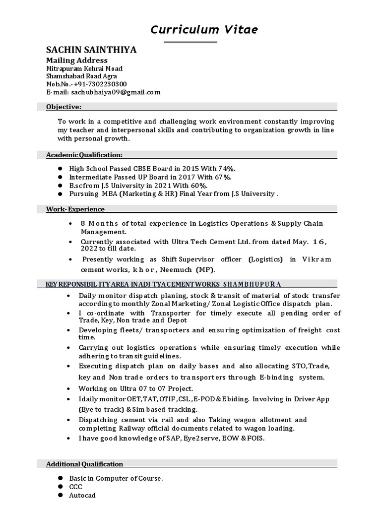 CURRICULUM VITAE Sachin | PDF
