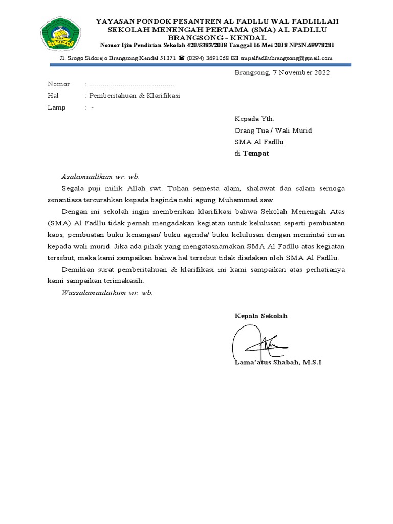 Surat Pemberitahuan Kebersihan | PDF