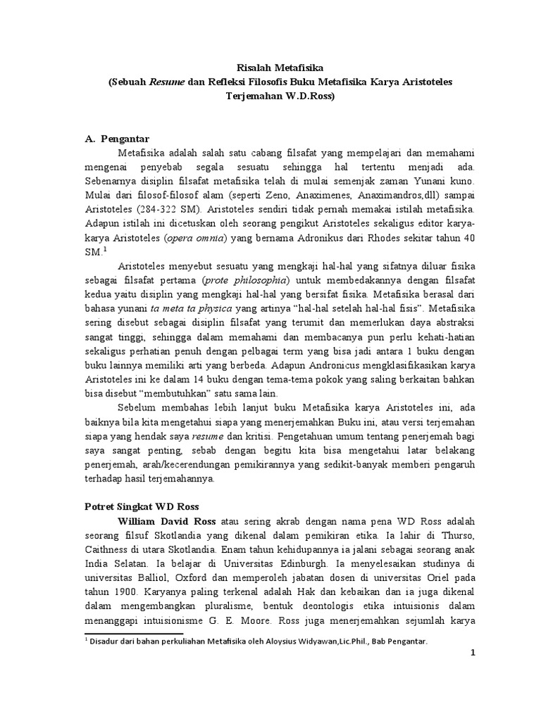Resume Metafisika Aristoteles | PDF