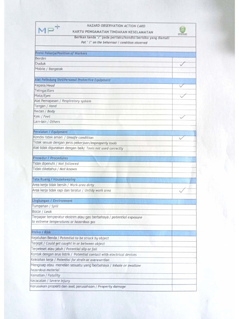 Hazard Observation Action Card | PDF