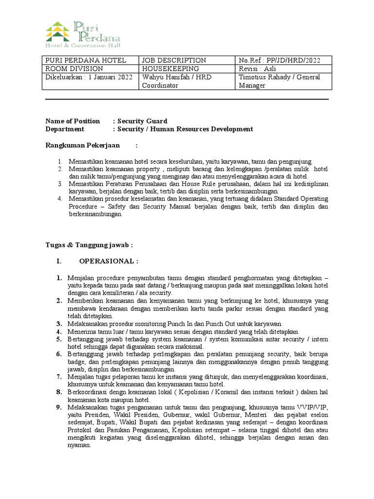 Deskripsi Pekerjaan Security Guard | PDF