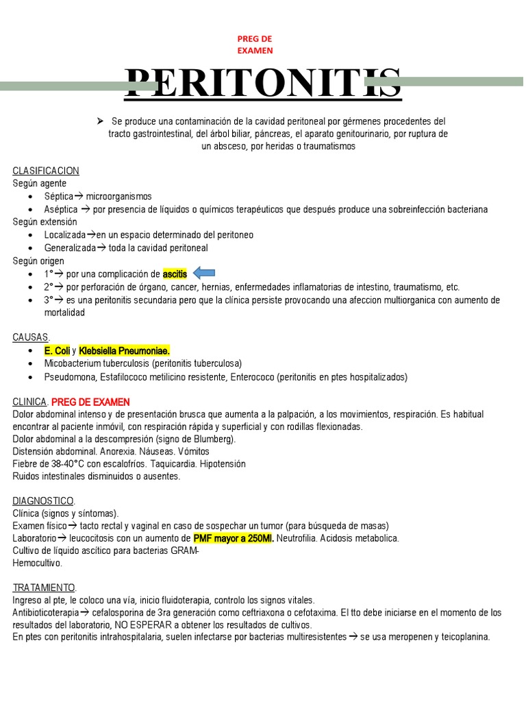 PERITONITIS Resumen | PDF | Epidemiología | Medicina