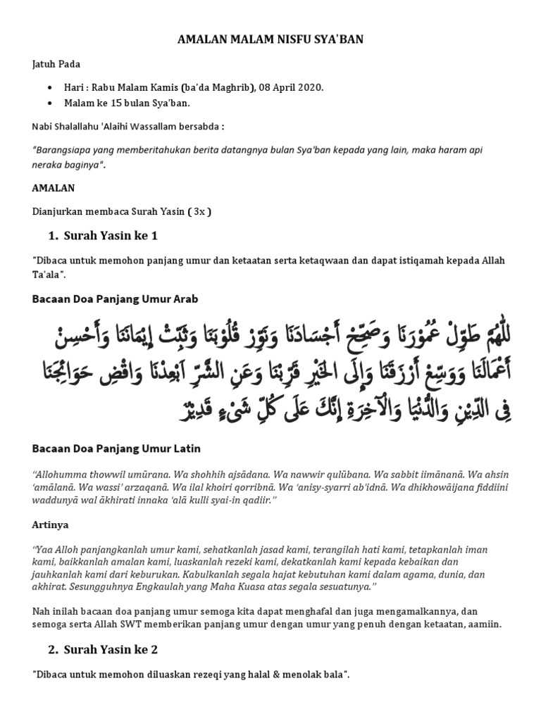 Amalan Malam Nisfu Sya'ban | PDF Amalan Malam Nisfu Sya'ban | PDF